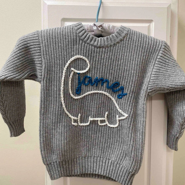 Dinosaur Hand Embroidered Sweater | Amazing Faith Designs