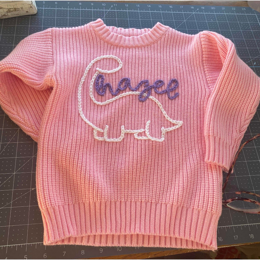 Dinosaur Hand Embroidered Sweater | Amazing Faith Designs