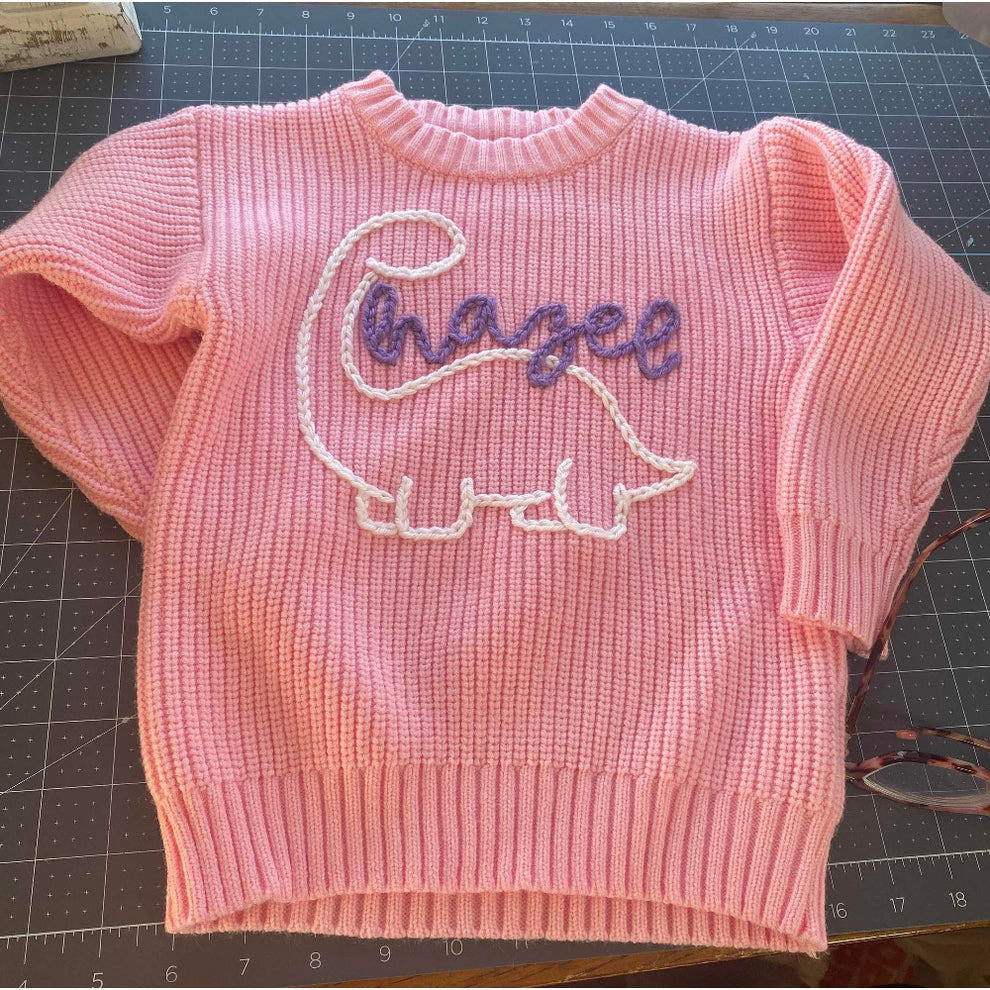 Dinosaur Hand Embroidered Sweater | Amazing Faith Designs