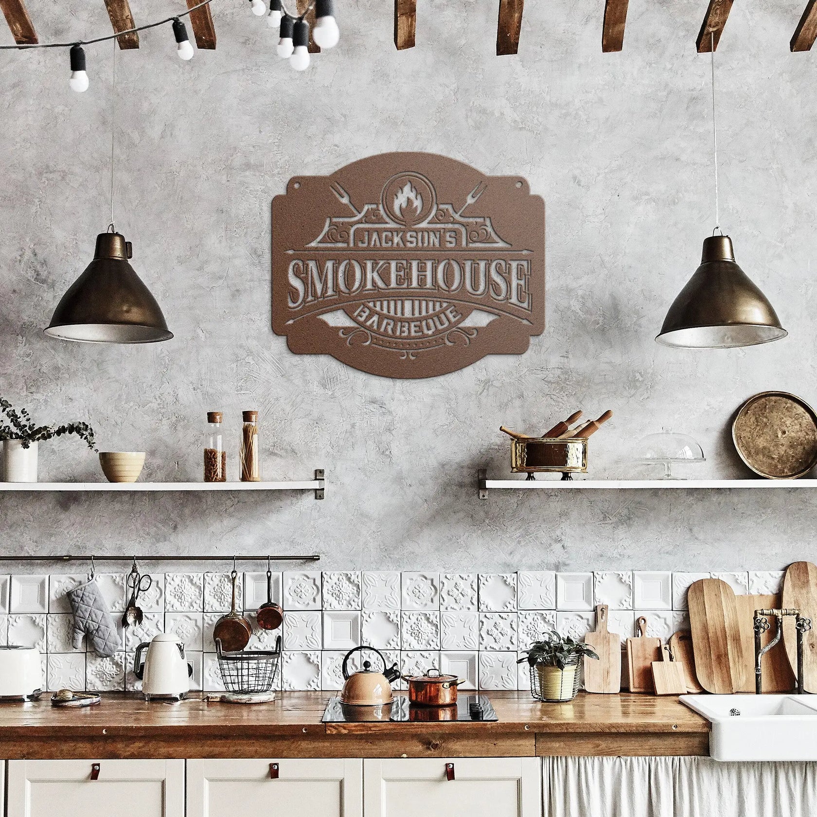 Barbeque Smokehouse Metal Sign - Personalized