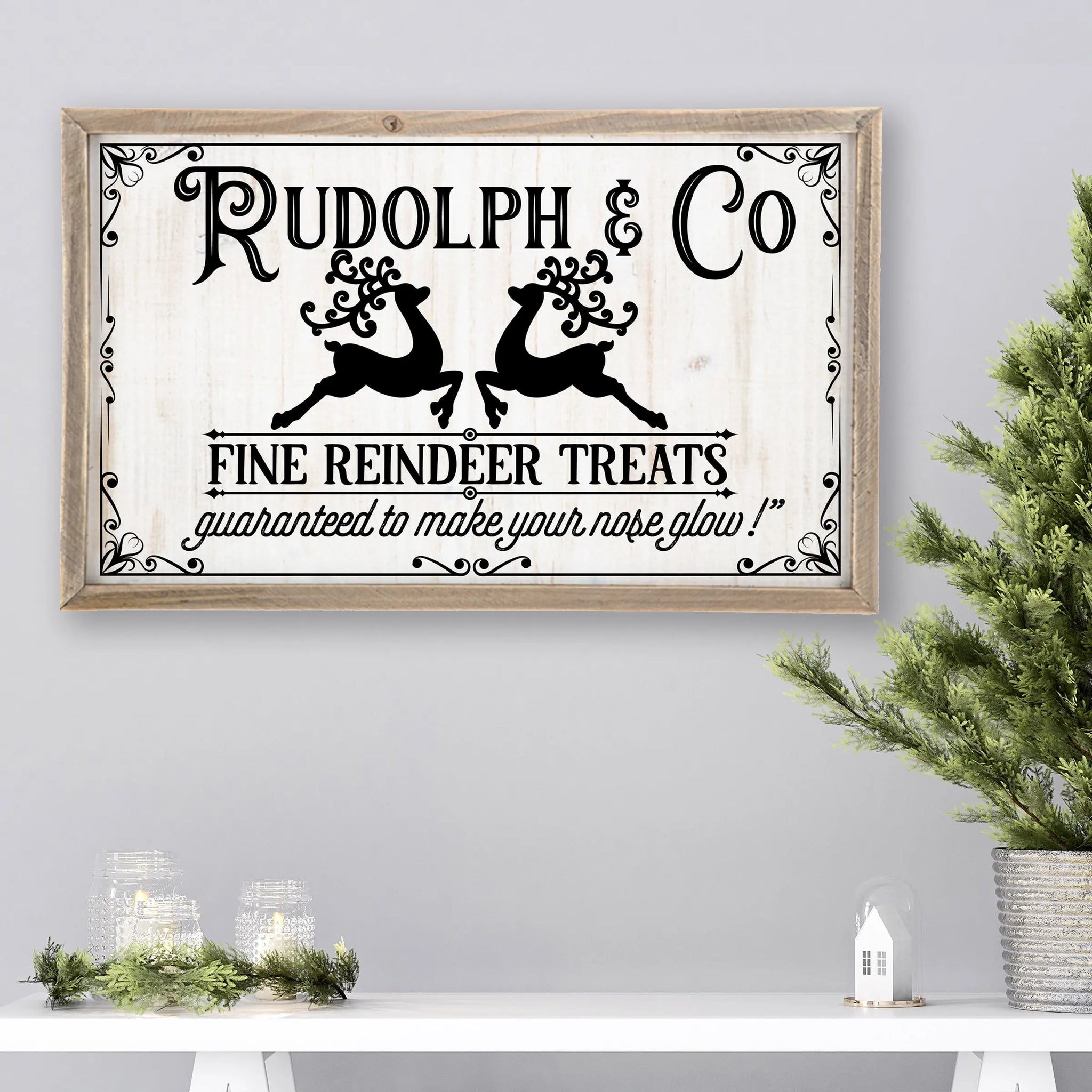Rudolph and Co Rustic Wood Frame Sign, Custom Christmas Wall Art ...